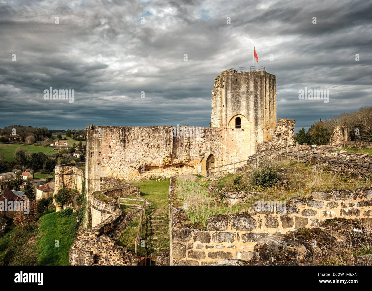 The ruins of Chateau de Carlux in the Dordogne region of France dating ...