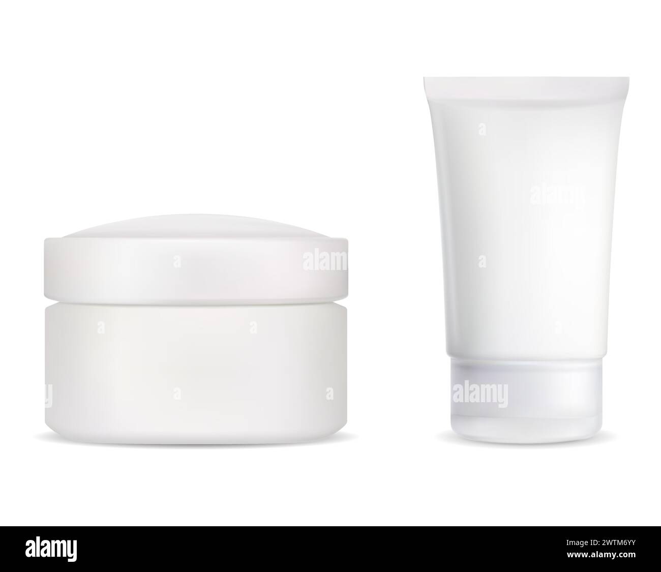 Cream jar and cream tube cosmetic package mockup set. Blank container ...