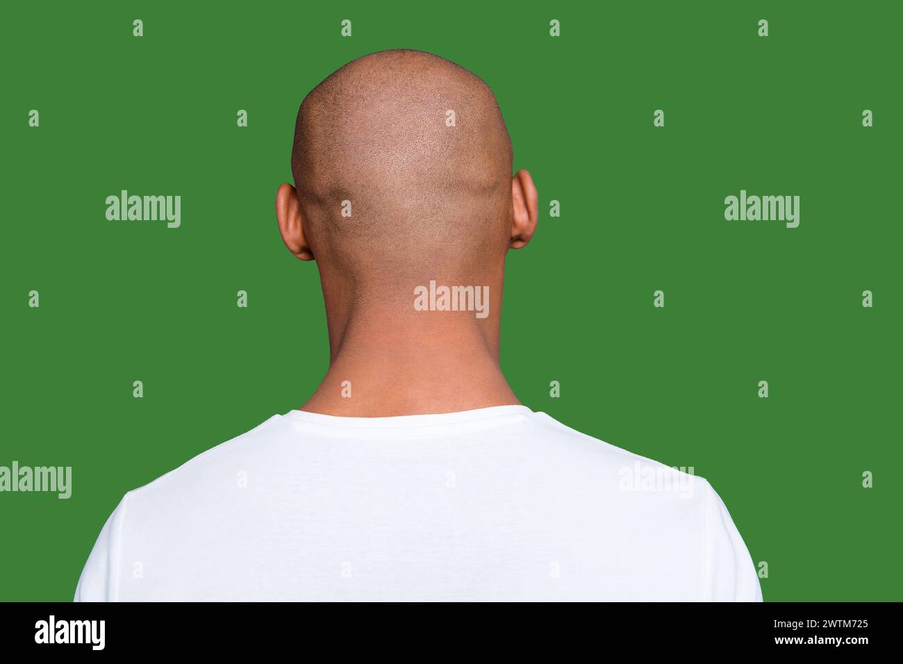 Close up back behind rear view photo dark skin he him his man turned to ...