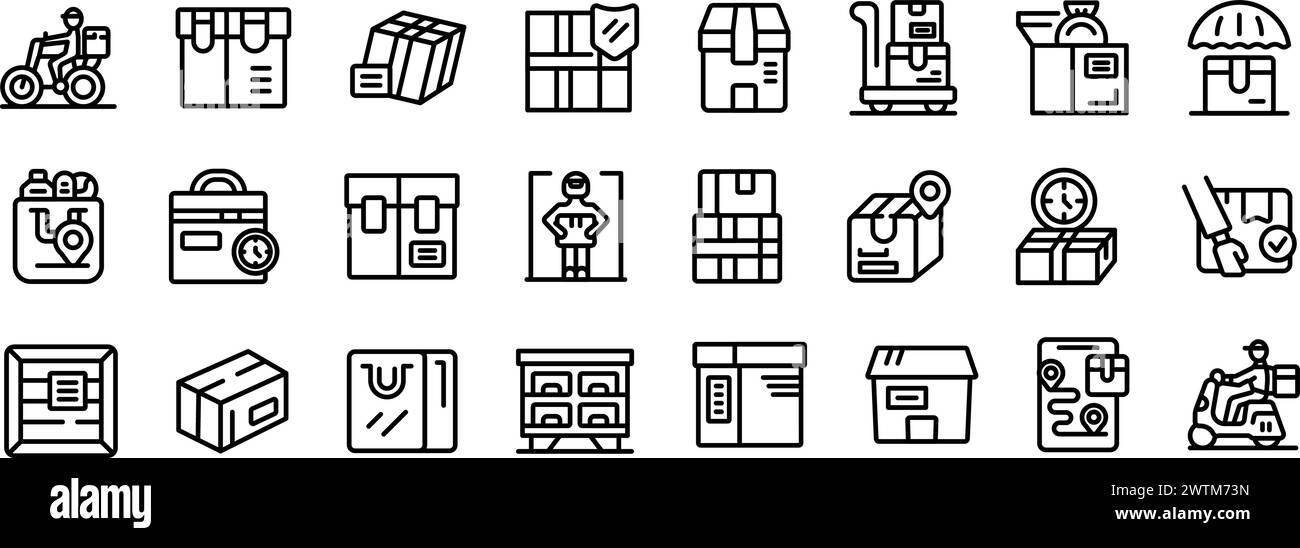 Case courier icons set outline vector. Cardboard parcel. Delivery box ...