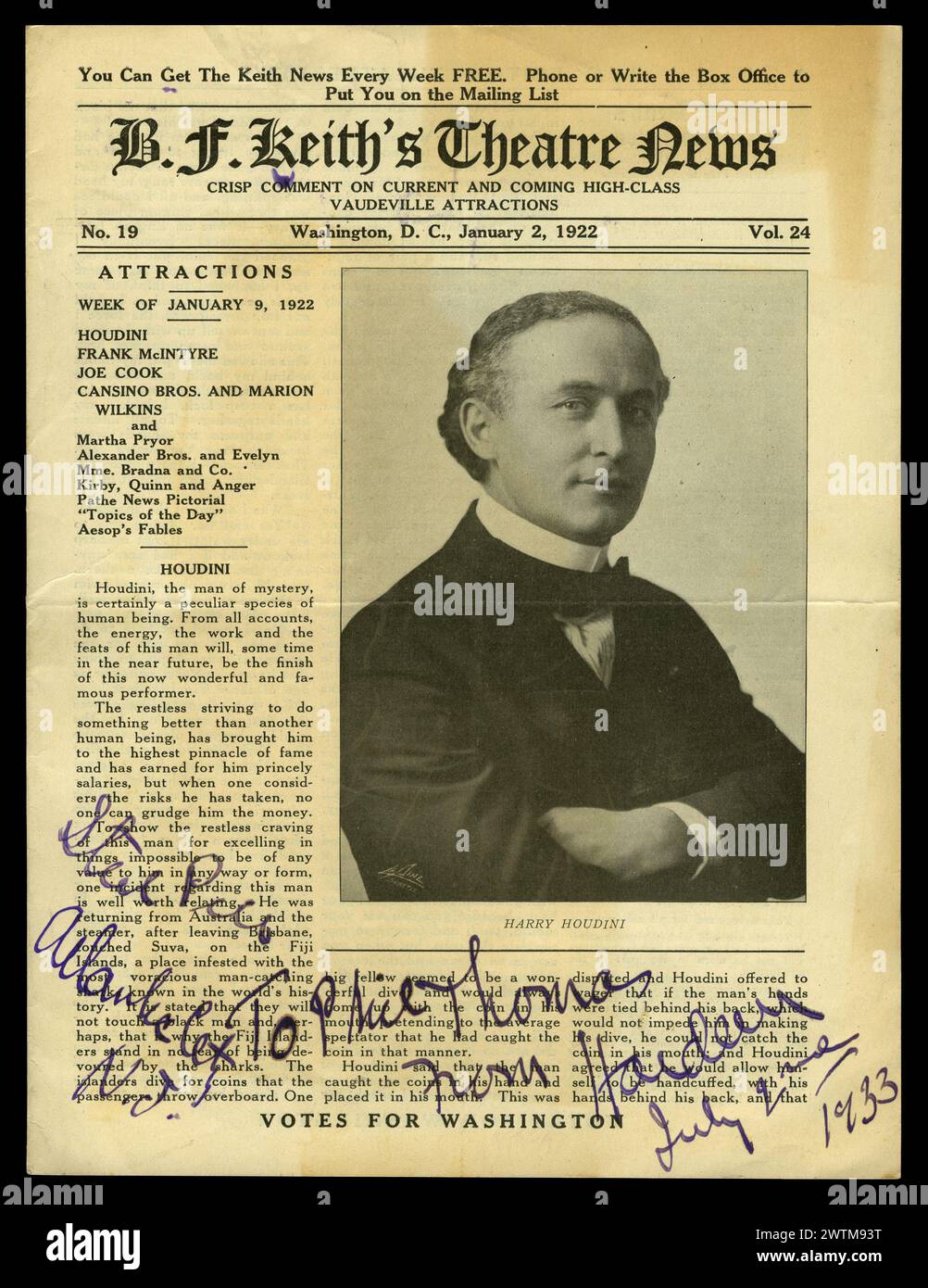 Newsletter - B.F. Keith's Theatre News, Vol. 24, No. 19 Stock Photo - Alamy