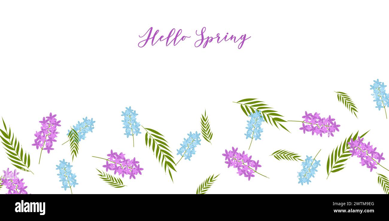 Hello spring text colorful background with flowers. Invitation card ...