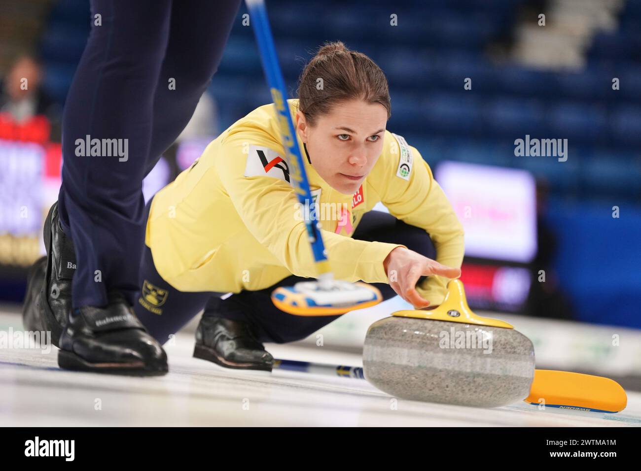 Sweden's skip Anna Hasselborg delivers a stone against New Zealand at ...
