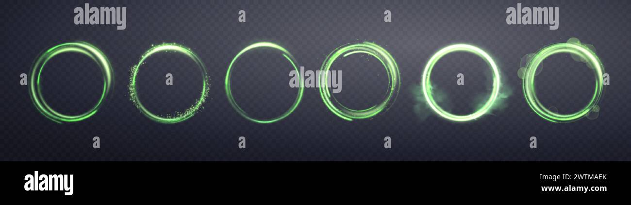Glowing green magic ring . Neon realistic energy flare halo ring ...