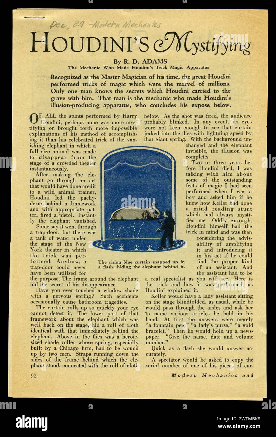 Magazine clipping - Houdini's Mystifying Magic Stunts Exposed Stock ...
