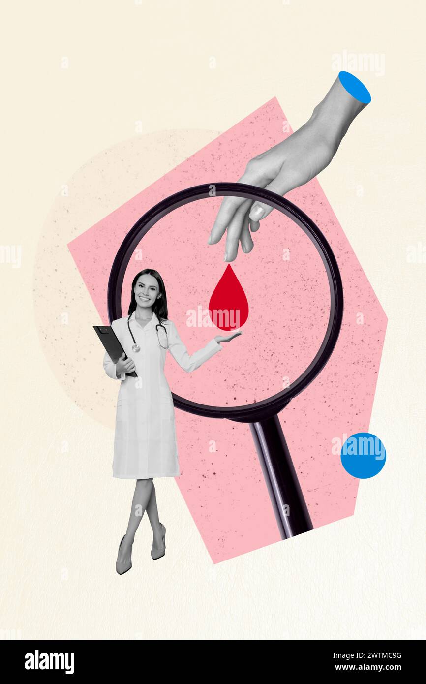 Composite collage picture image of female doctor laboratory blood test ...