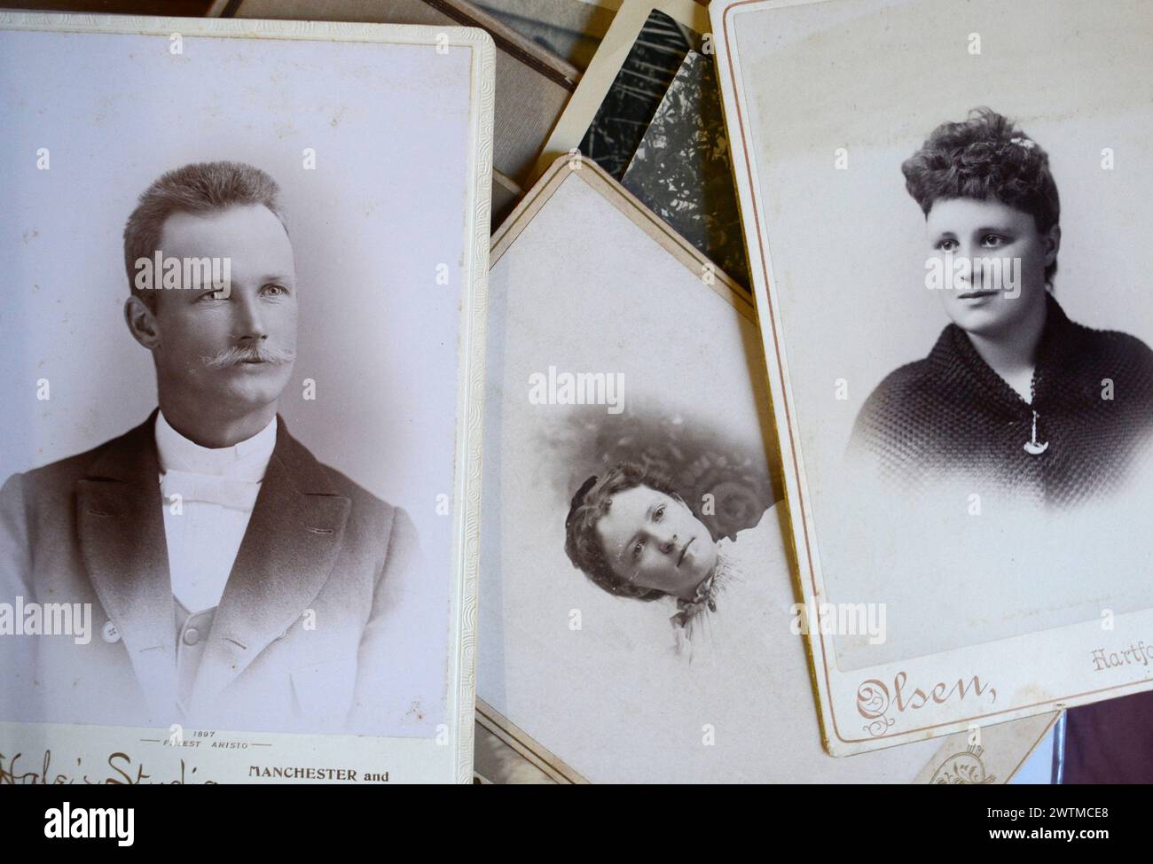 A selection of antique American 1890s cabinet card studio portraits for ...