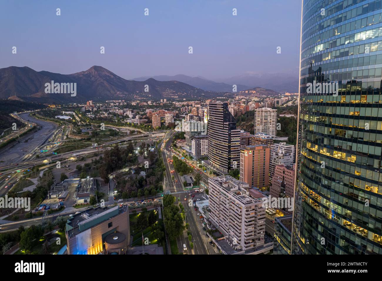 Beautiful aerial Night view of the city of Santiago de Chile, is ...