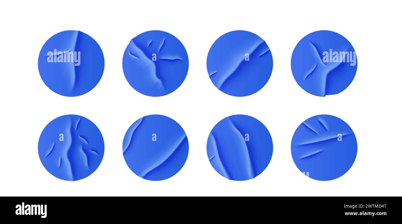 White stickers, glued paper patches and adhesive tapes with wrinkles ...