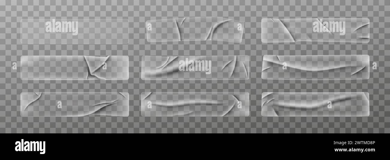 Transparent adhesive tapes. Realistic wrinkled tape, crumpled clear ...