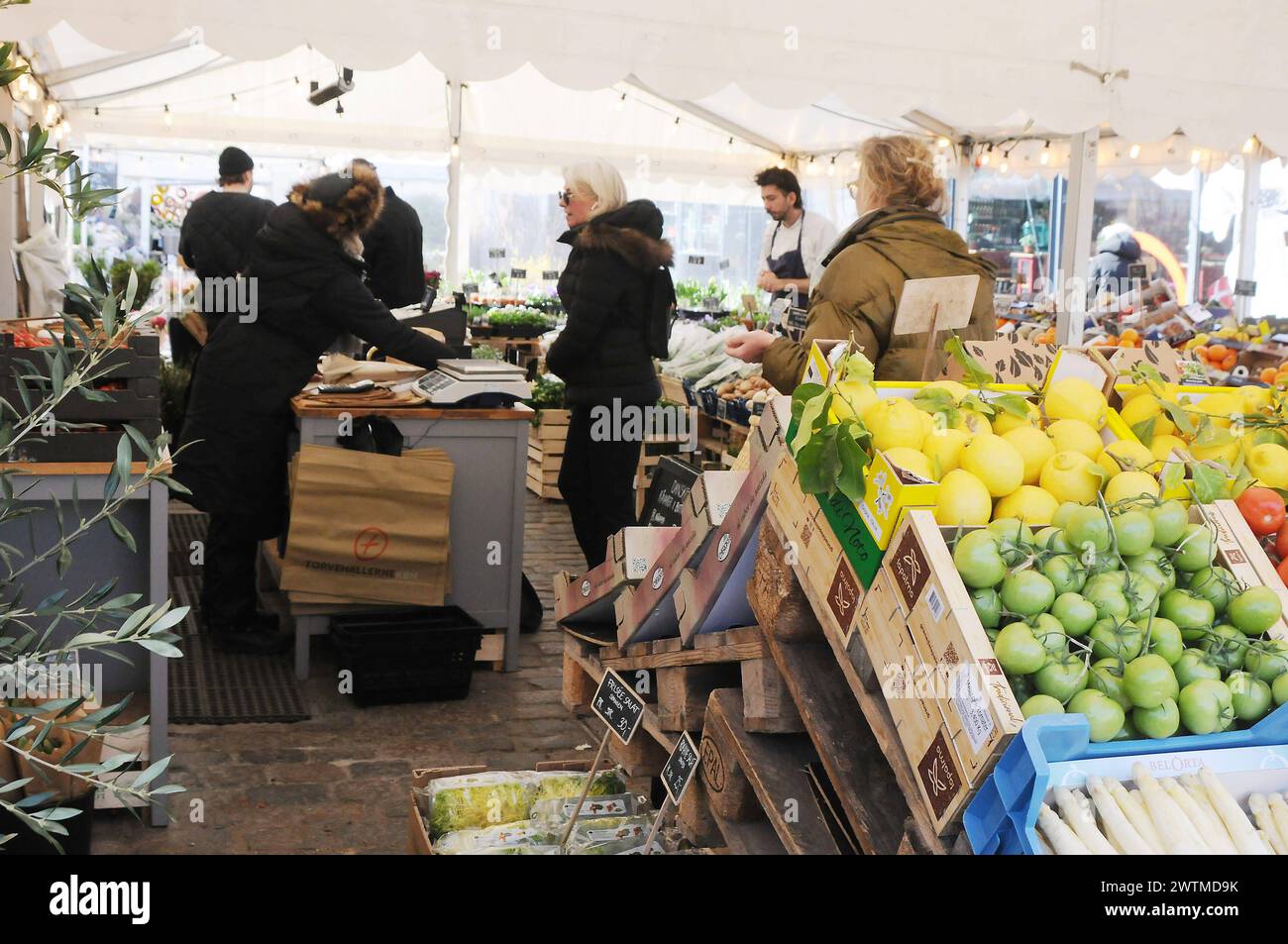 Copenhagen, Denmark/18 March 2024 Shoppers and consumers /farmer market ...
