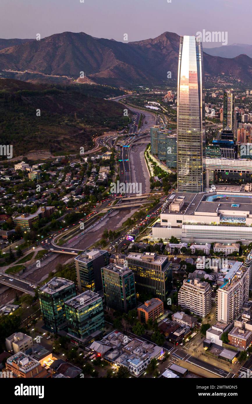 Beautiful aerial Night view of the city of Santiago de Chile, is ...