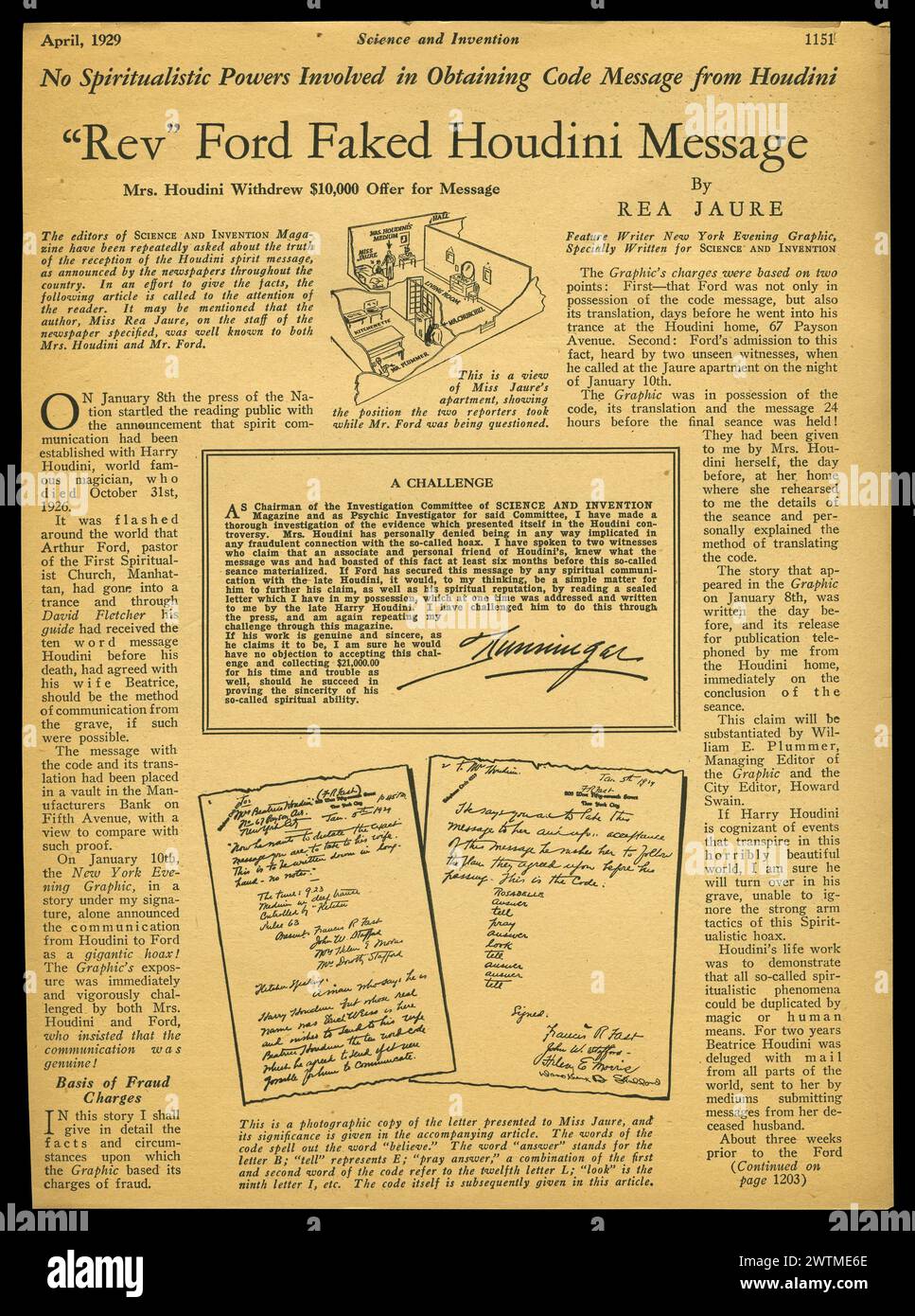Magazine clipping - "Rev" Ford Faked Houdini Message Stock Photo - Alamy