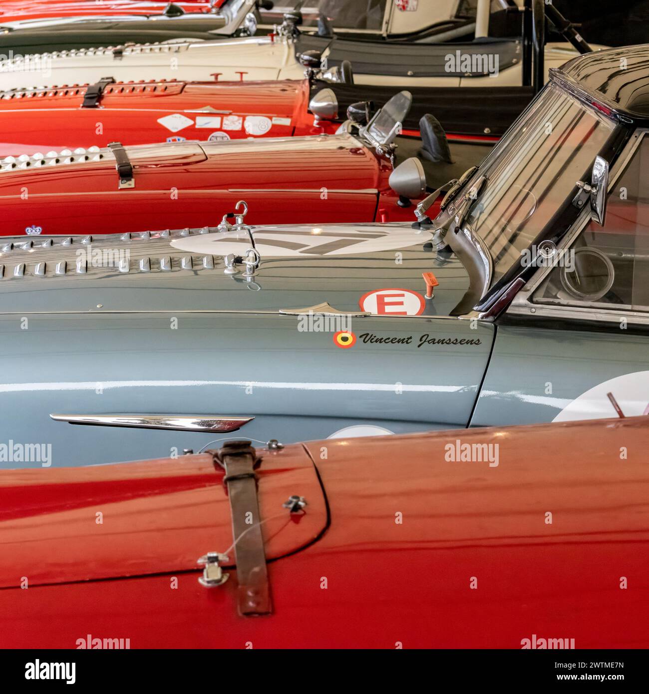 The row of entrants for the Tony Gaze Trophy race in the paddock garage ...
