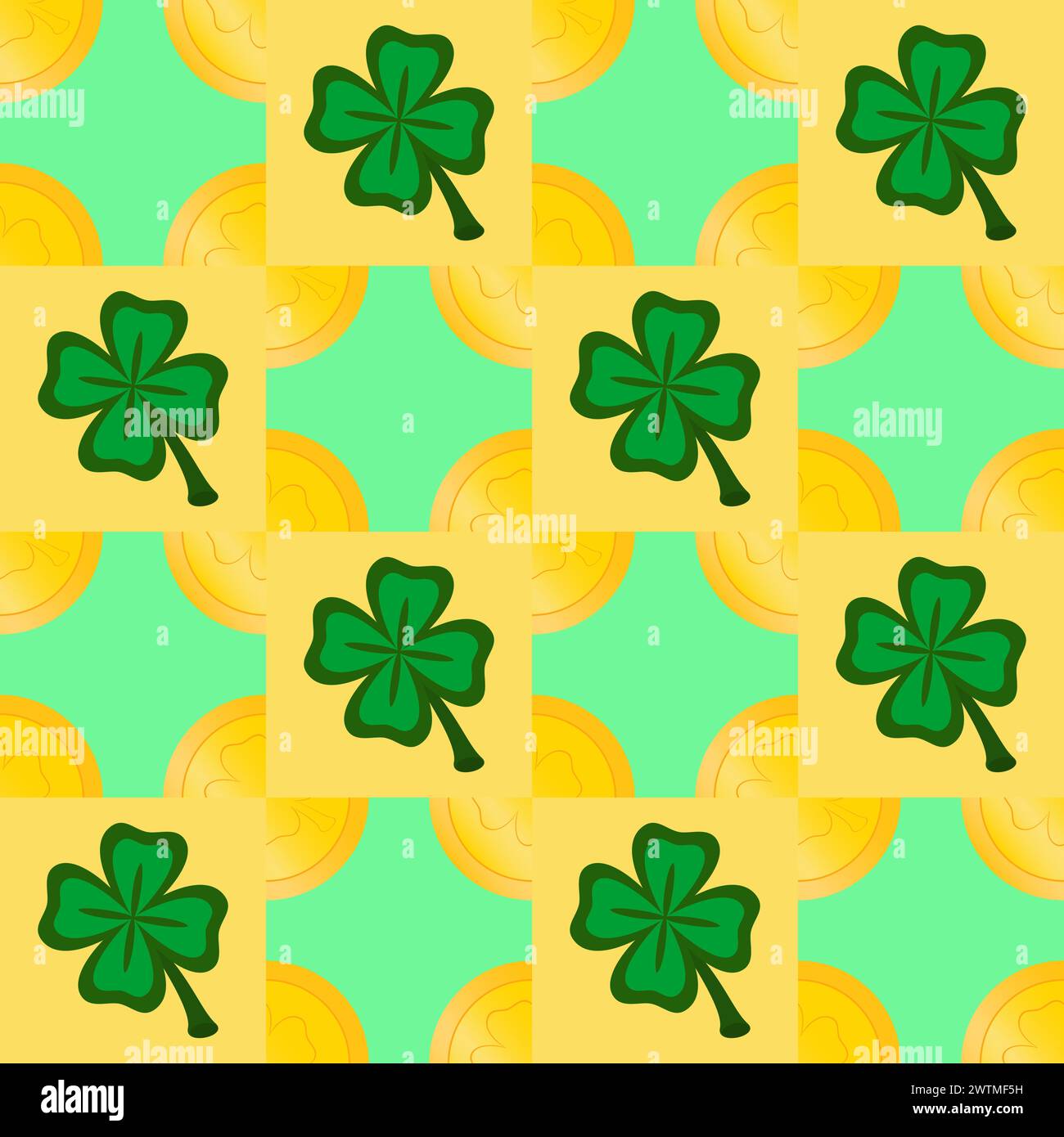 Vector seamless geometric pattern for St. Patrick's Day. Gold coins and ...