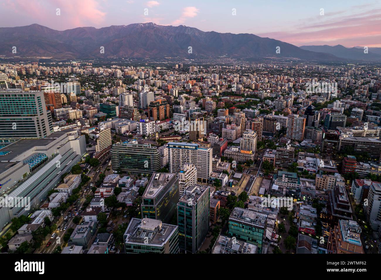Beautiful aerial Night view of the city of Santiago de Chile, is ...