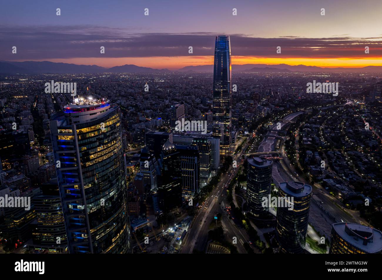 Beautiful aerial Night view of the city of Santiago de Chile, is ...