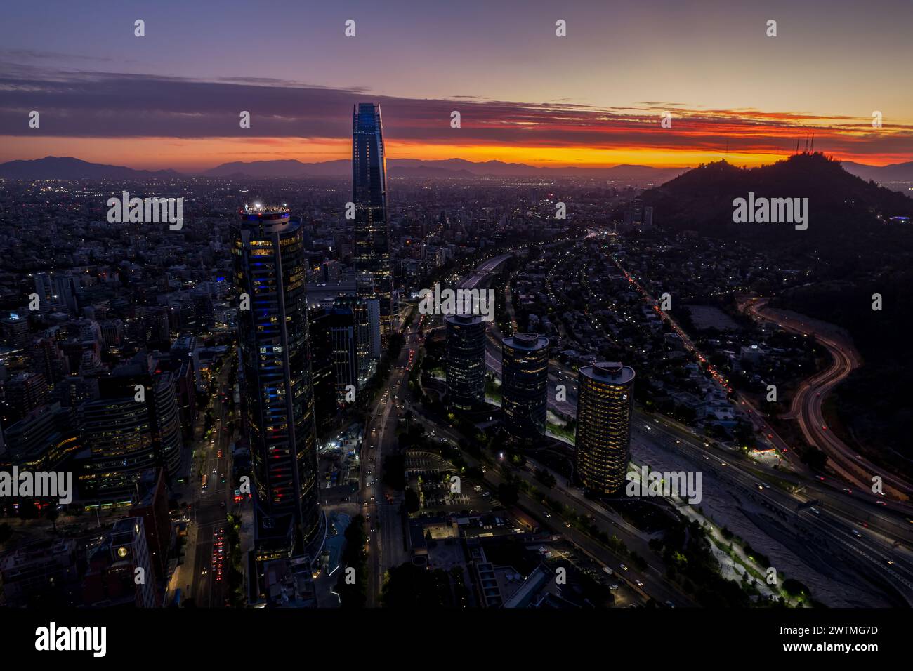 Beautiful aerial Night view of the city of Santiago de Chile, is ...