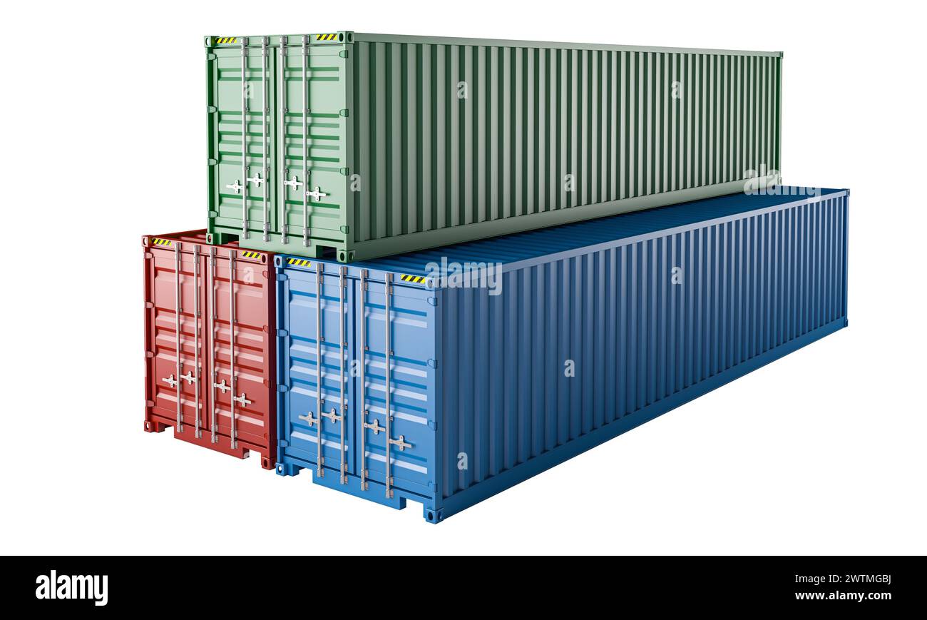 Vivid and vibrant 3d illustration of stacked colorful intermodal ...