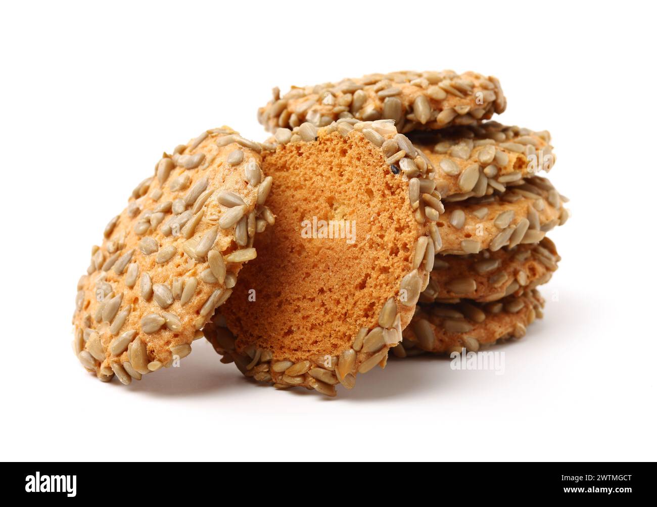 closeup large biscuits with sunflower seeds on white background Stock ...