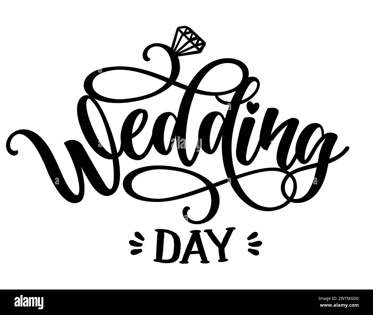 Wedding Day - Black hand lettered quote with diamond ring for greeting ...