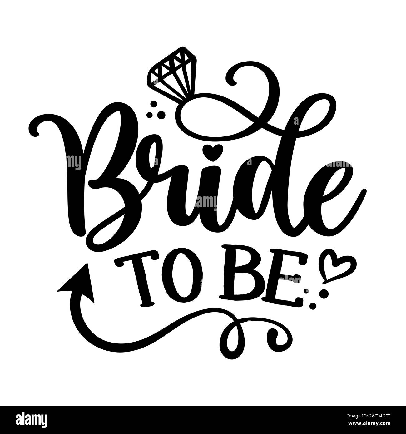 Bride to be - Black hand lettered quote with diamond ring for greeting ...