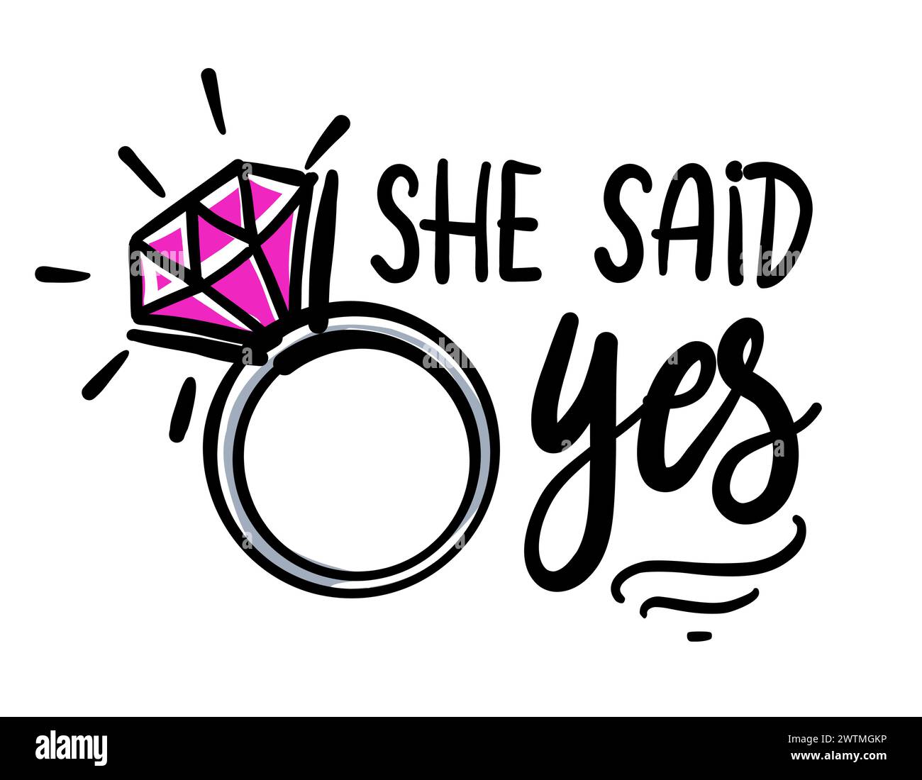 She said Yes - Bautiful hand lettering calligraphy with diamond ring. Script engagement sign ...