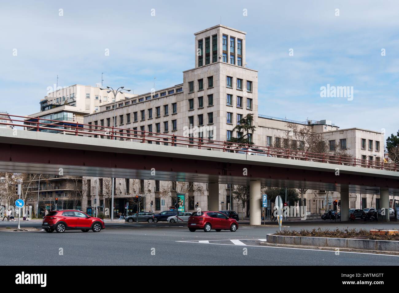 Madrid, Spain - February 11, 2024: Castallana Avenue, overpass and AESA ...