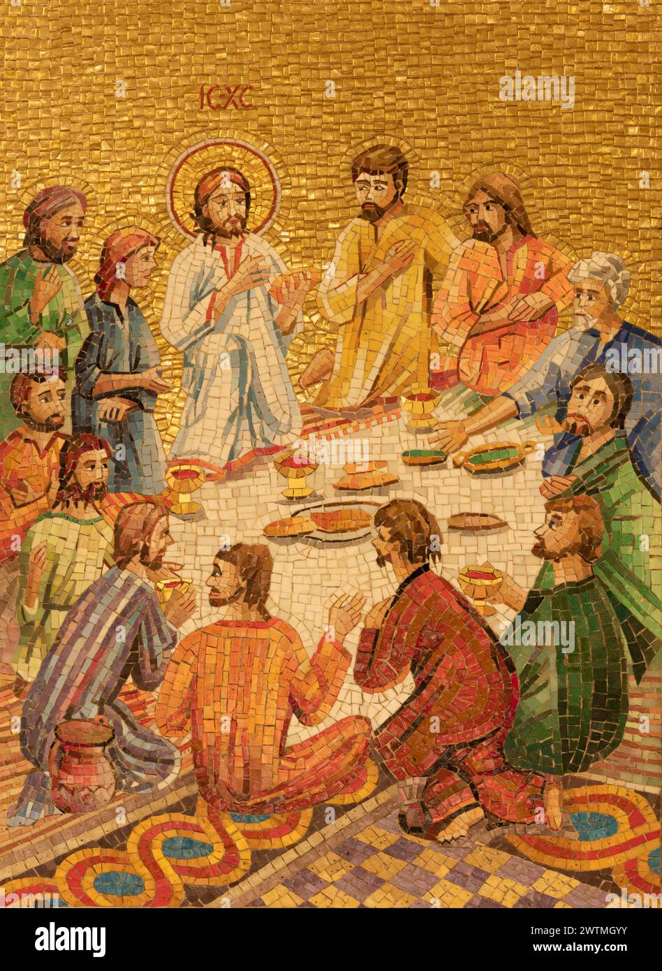 MILAN, ITALY - MARCH 4, 2024: The mosaic of Last supper in the church ...