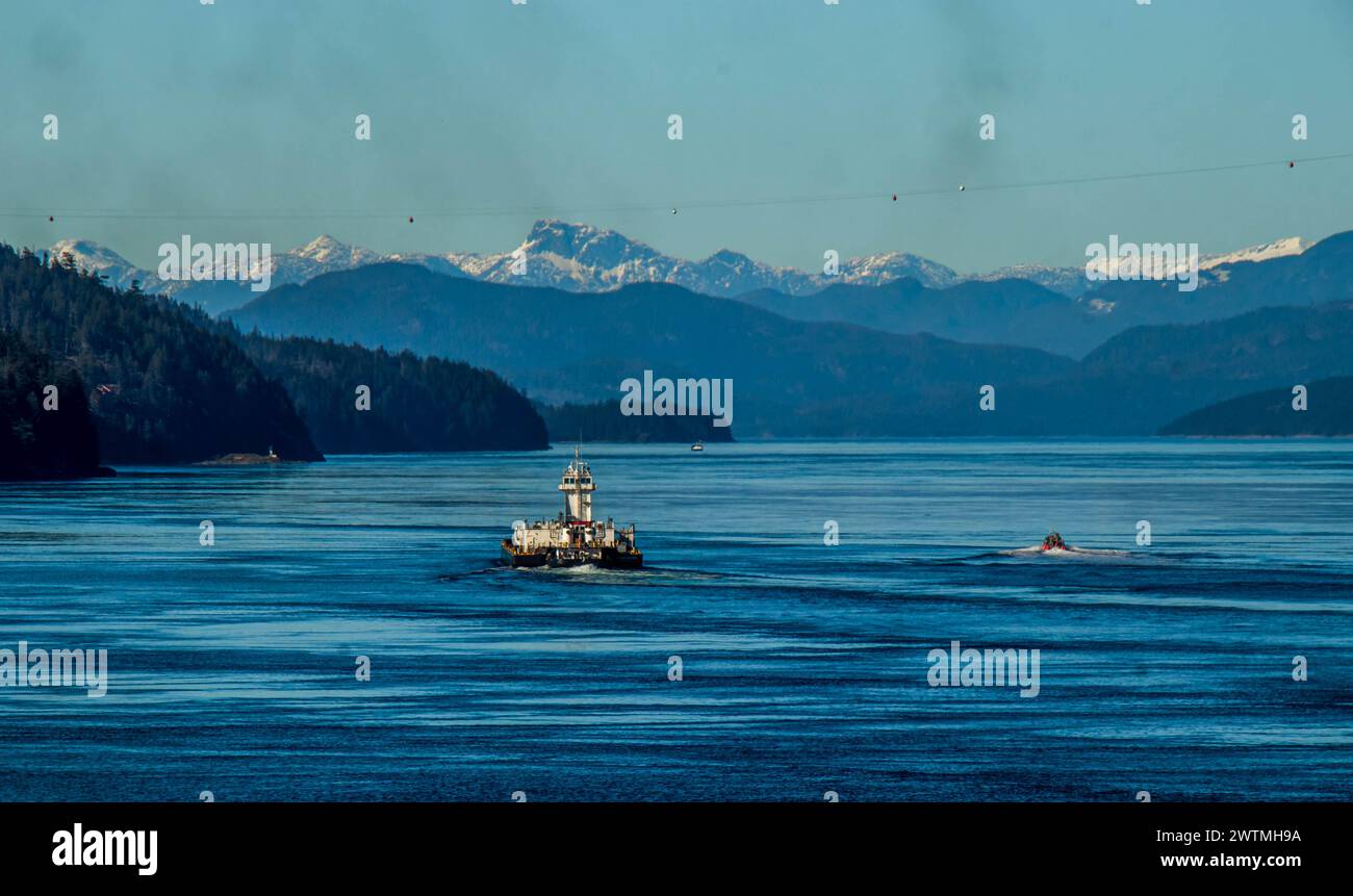 Seymour Narrows, Vancouver Island, at slack tide, with self-propelled ...