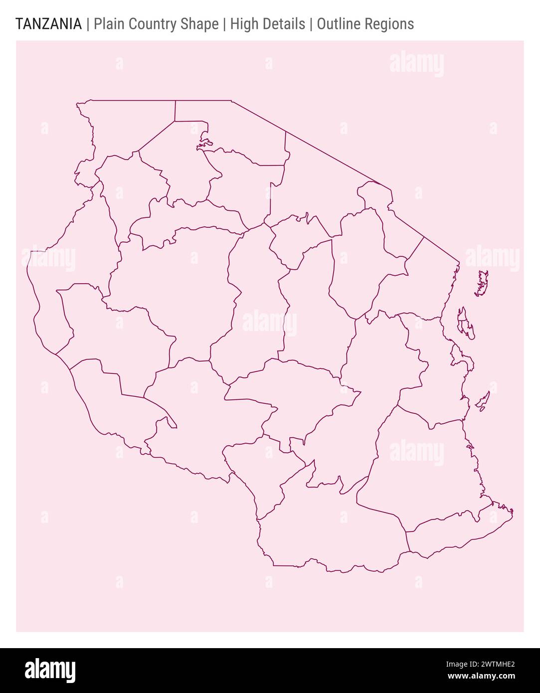 Tanzania plain country map. High details. Outline regions style. Shape ...