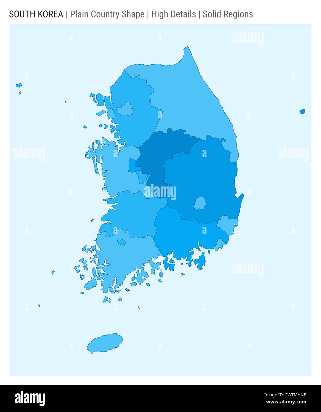 South Korea plain country map. High details. Solid regions style. Shape ...