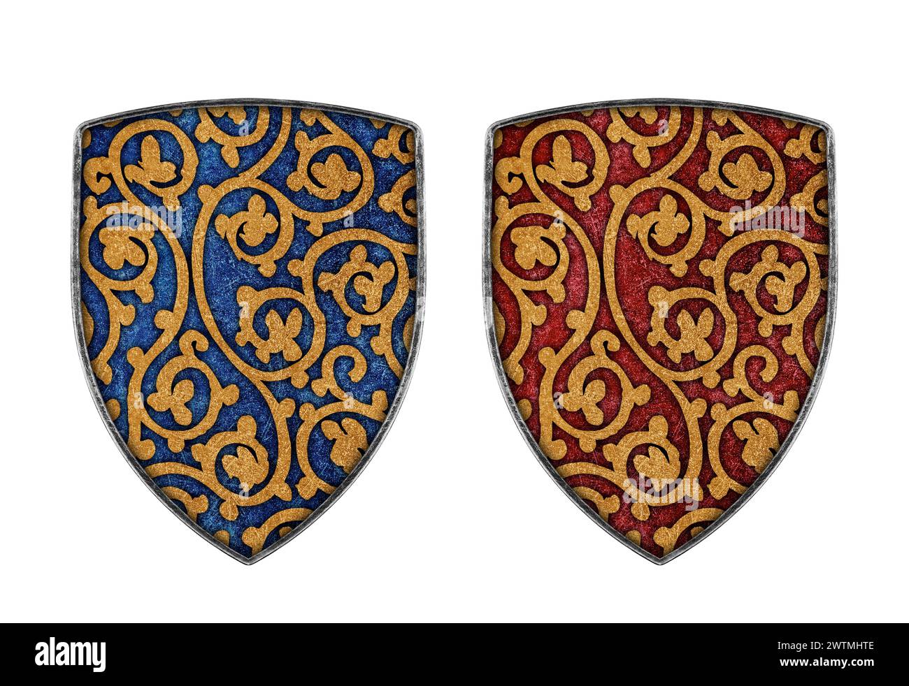 Medieval decorated shield isolated on white background Stock Photo - Alamy