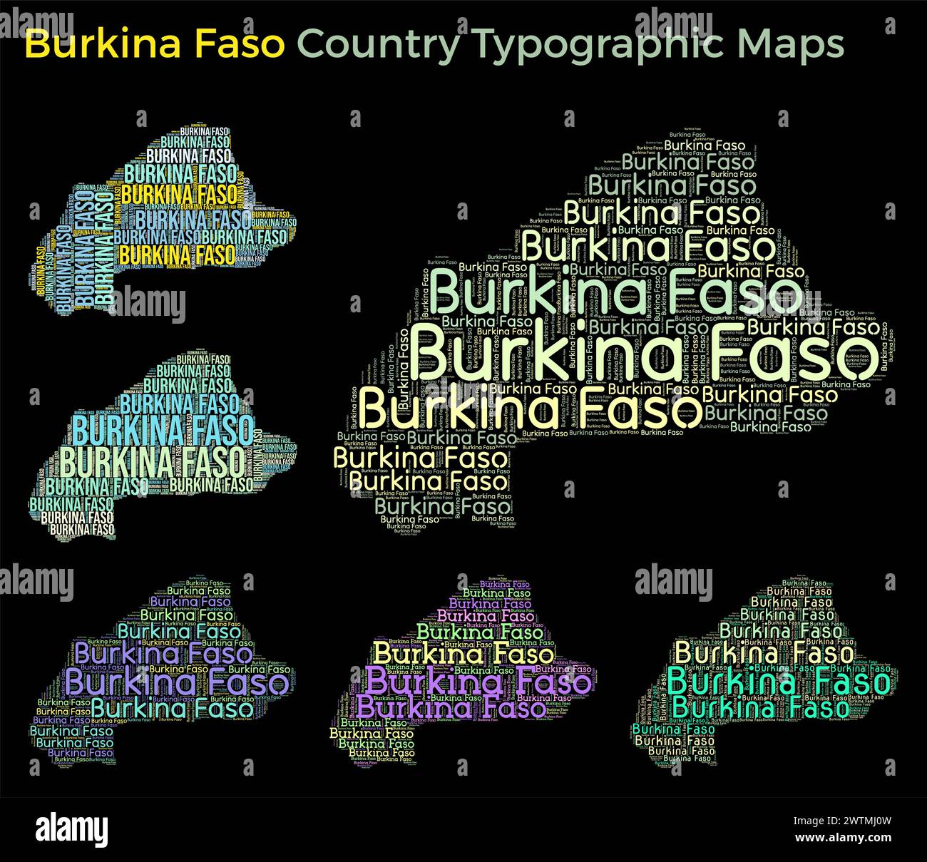 Burkina Faso. Set of typography style country illustrations. Burkina ...