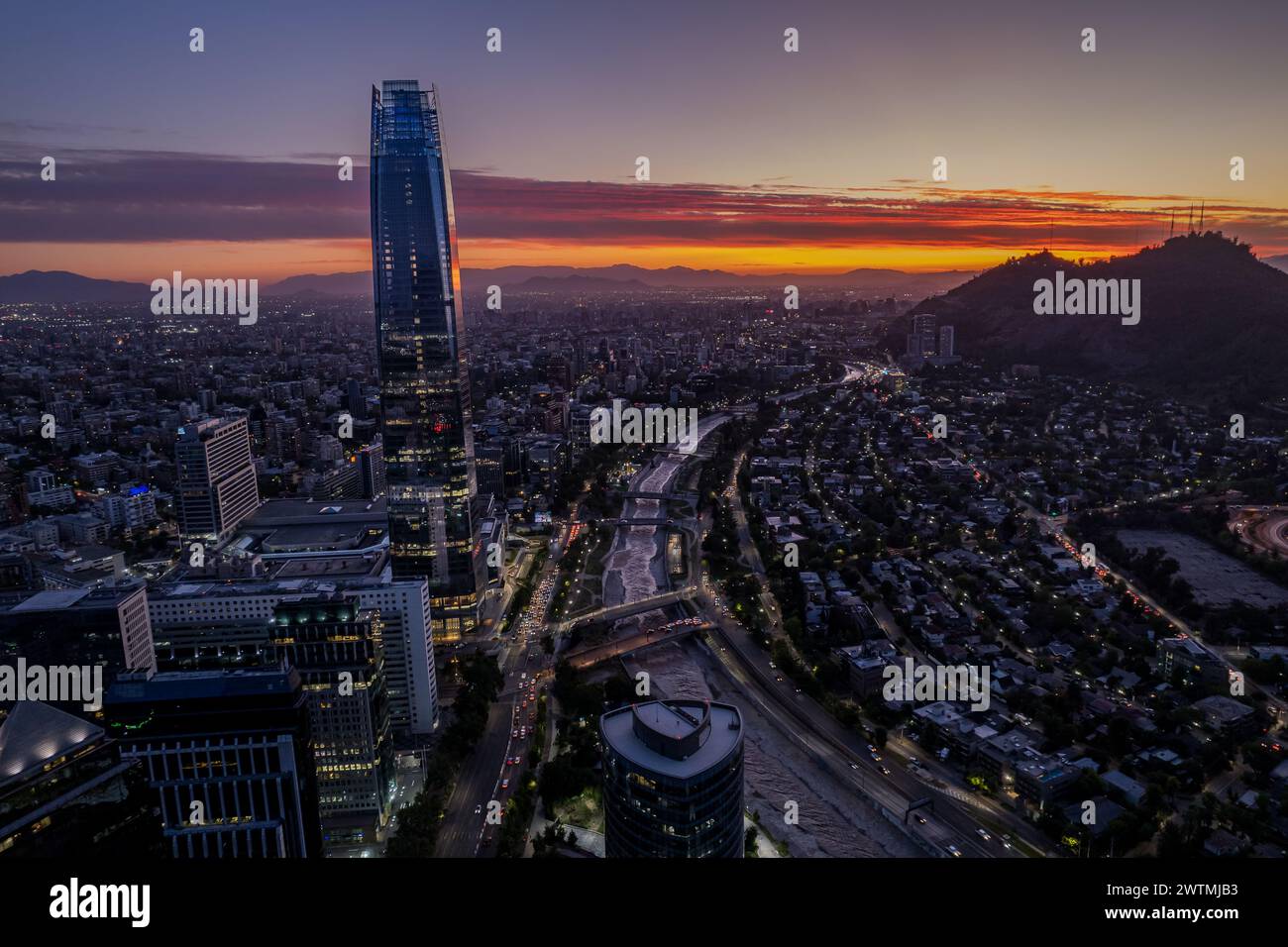 Beautiful aerial Night view of the city of Santiago de Chile, is ...