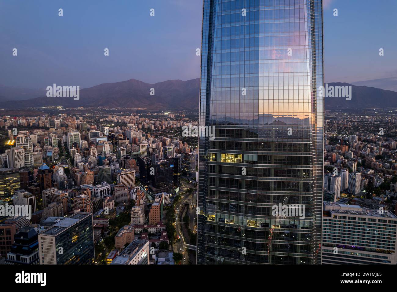 Beautiful aerial Night view of the city of Santiago de Chile, is ...