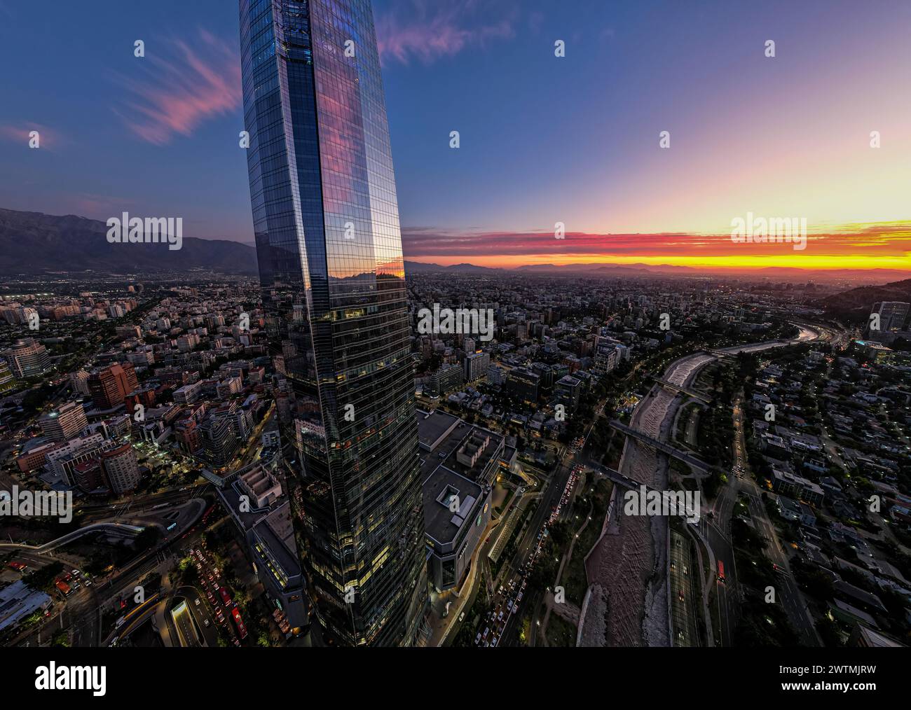 Beautiful aerial Night view of the city of Santiago de Chile, is ...