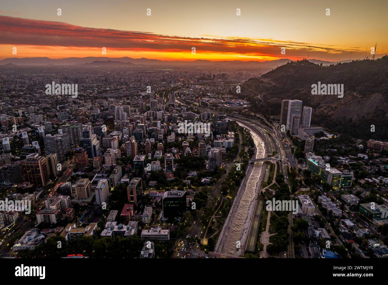Beautiful aerial Night view of the city of Santiago de Chile, is ...