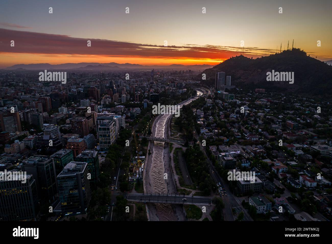 Beautiful aerial Night view of the city of Santiago de Chile, is ...