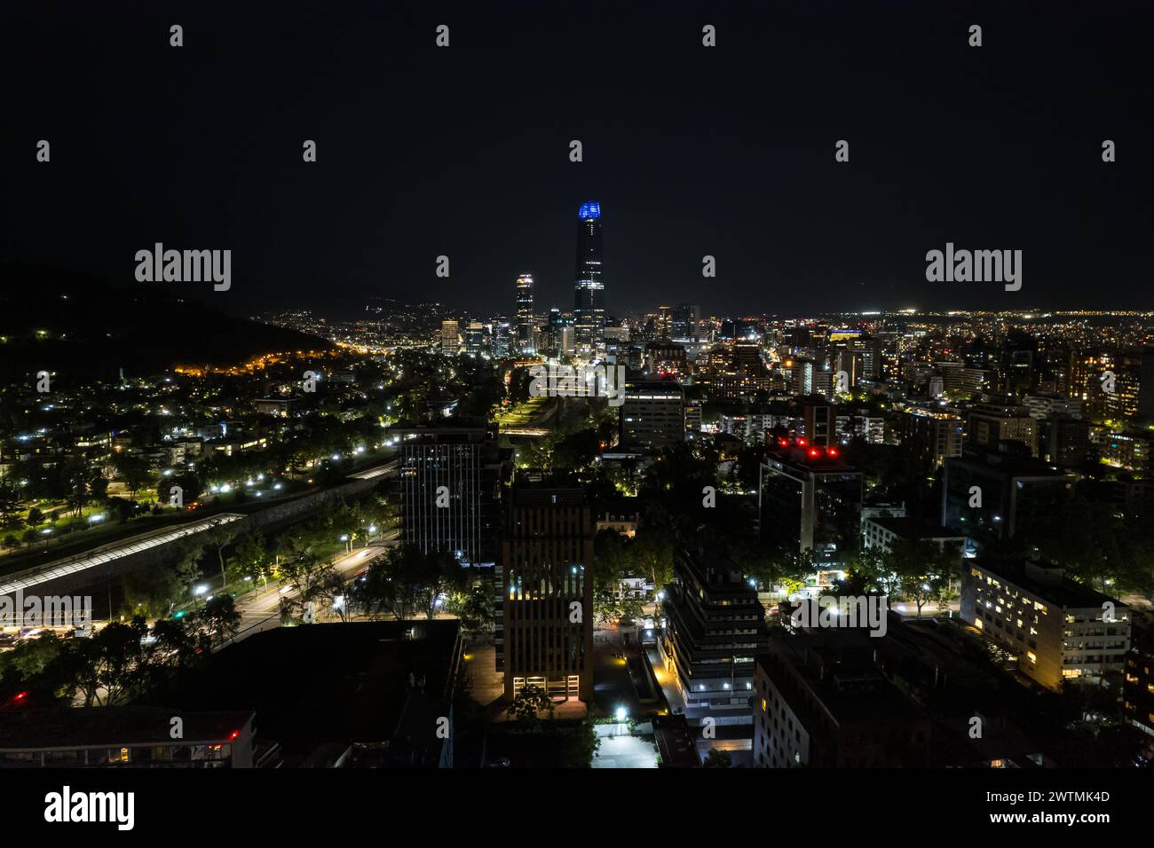 Beautiful aerial Night view of the city of Santiago de Chile, is ...