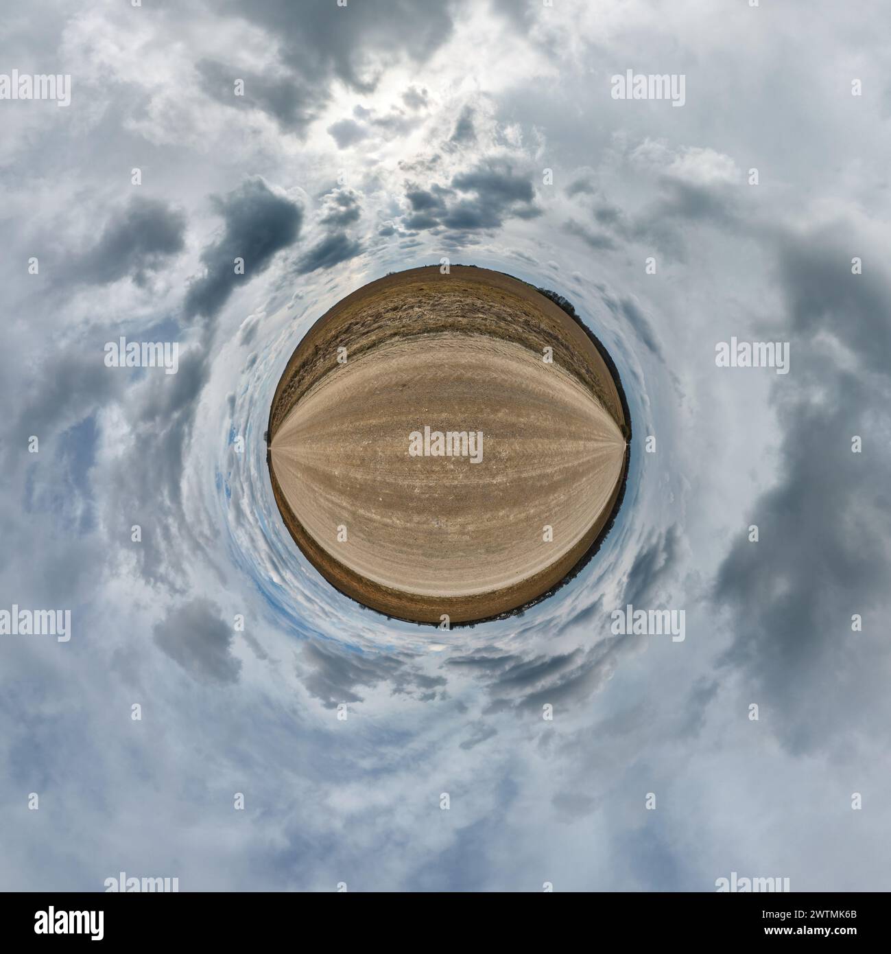 simple green tiny planet without buildings in blue sky with beautiful ...