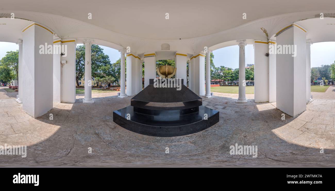 full seamless hdri 360 panorama inside concrete monument with columns ...
