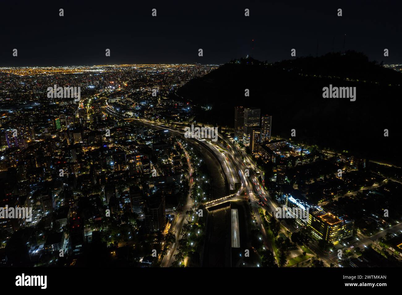Beautiful aerial Night view of the city of Santiago de Chile, is ...