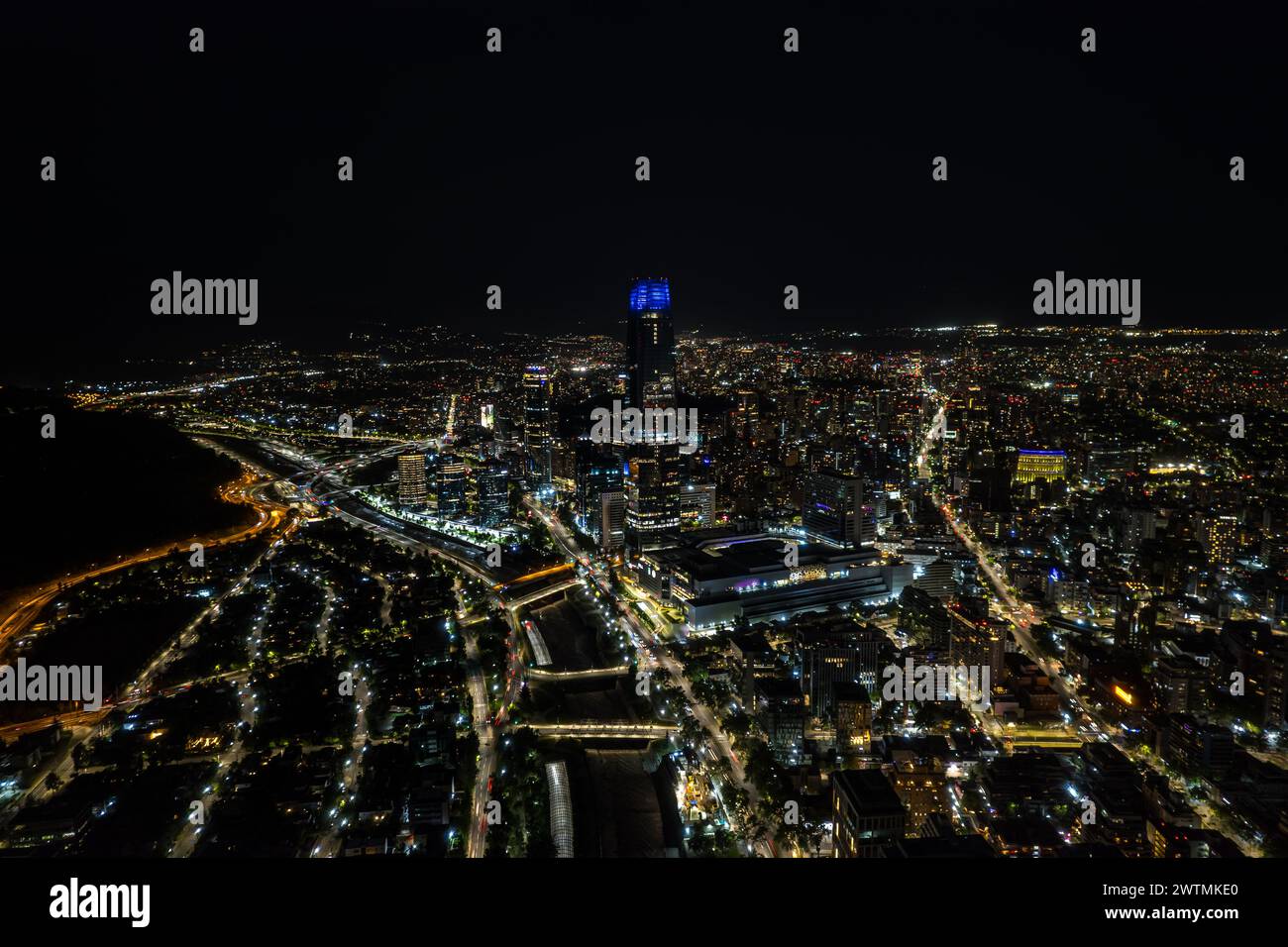 Beautiful aerial Night view of the city of Santiago de Chile, is ...