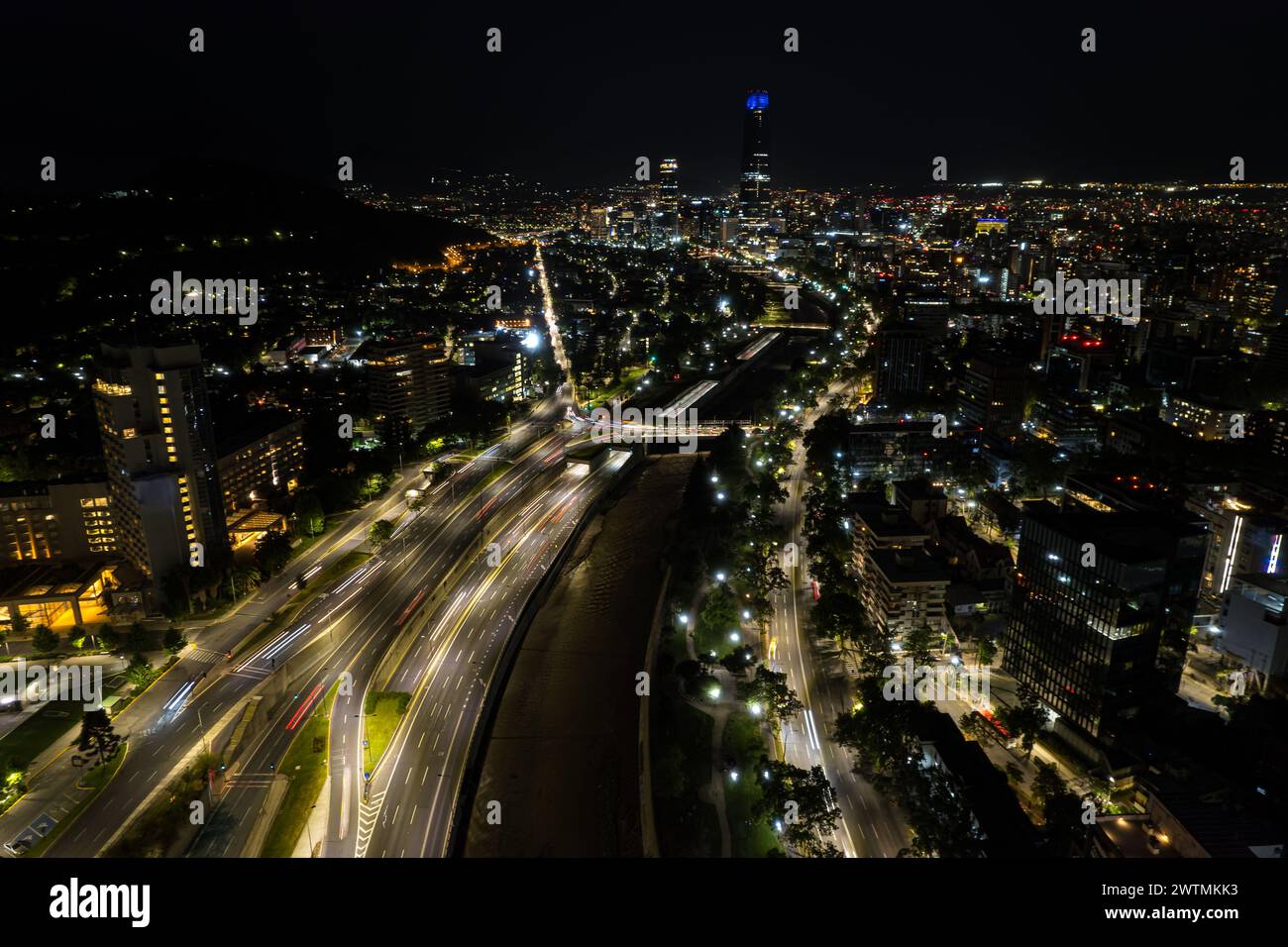 Beautiful aerial Night view of the city of Santiago de Chile, is ...
