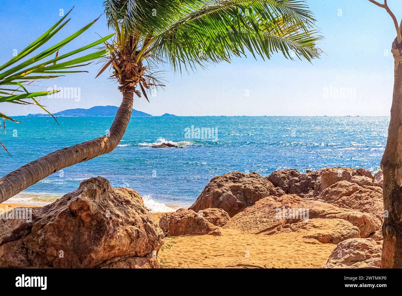 View of the shore of the South China Sea with a sandy beach, large ...