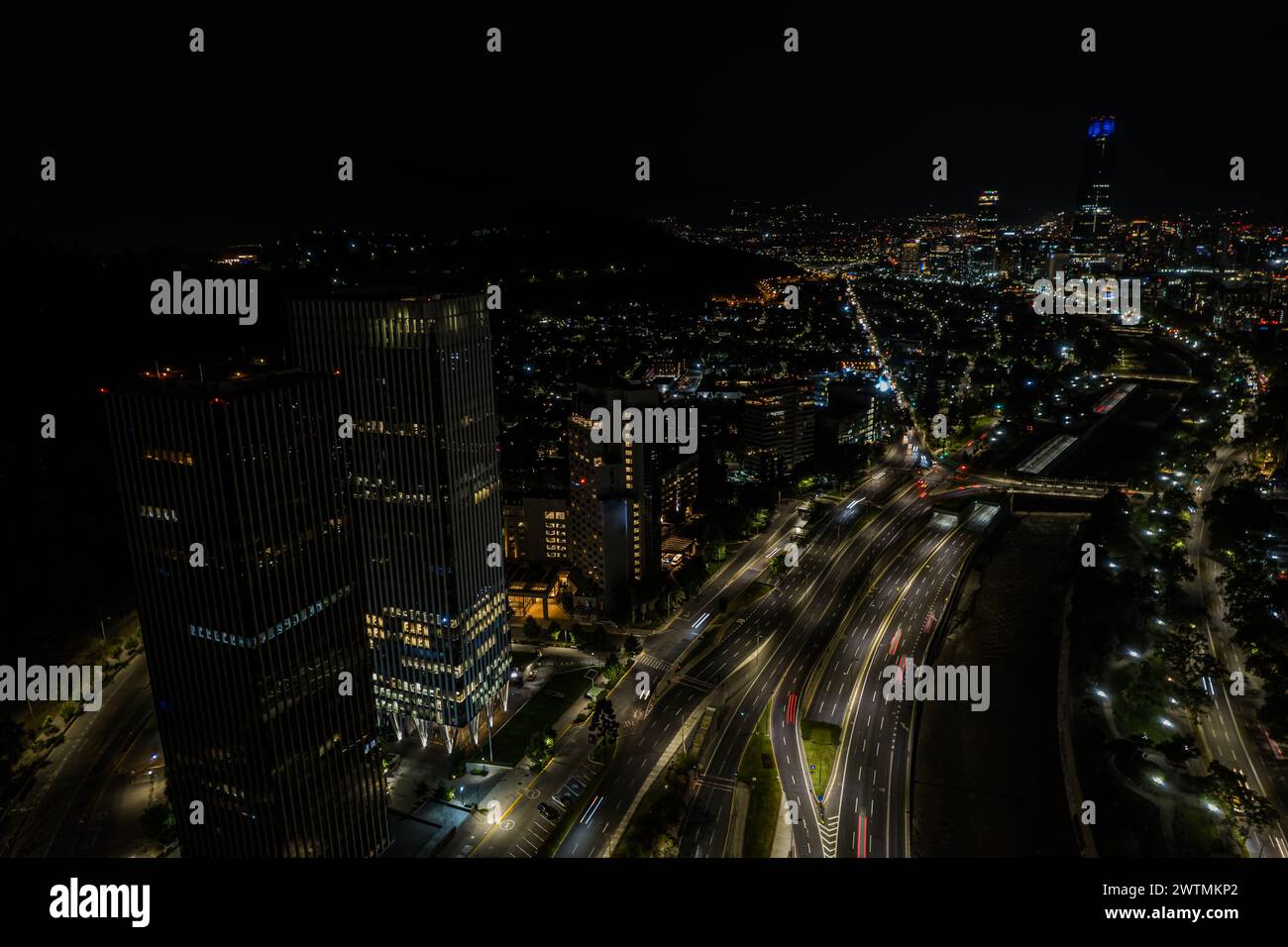 Beautiful aerial Night view of the city of Santiago de Chile, is ...