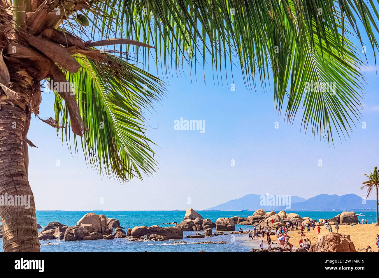View of the shore of the South China Sea with a sandy beach, large ...