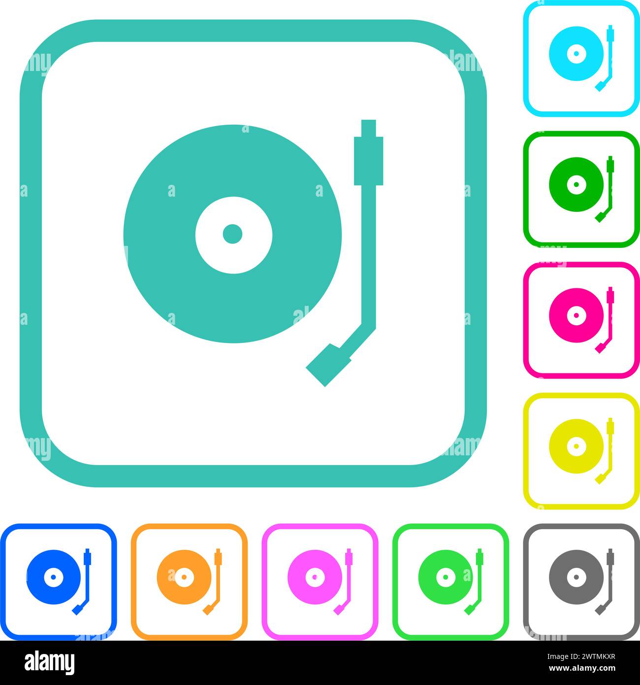 Turntable Vivid Colored Flat Icons In Curved Borders On White