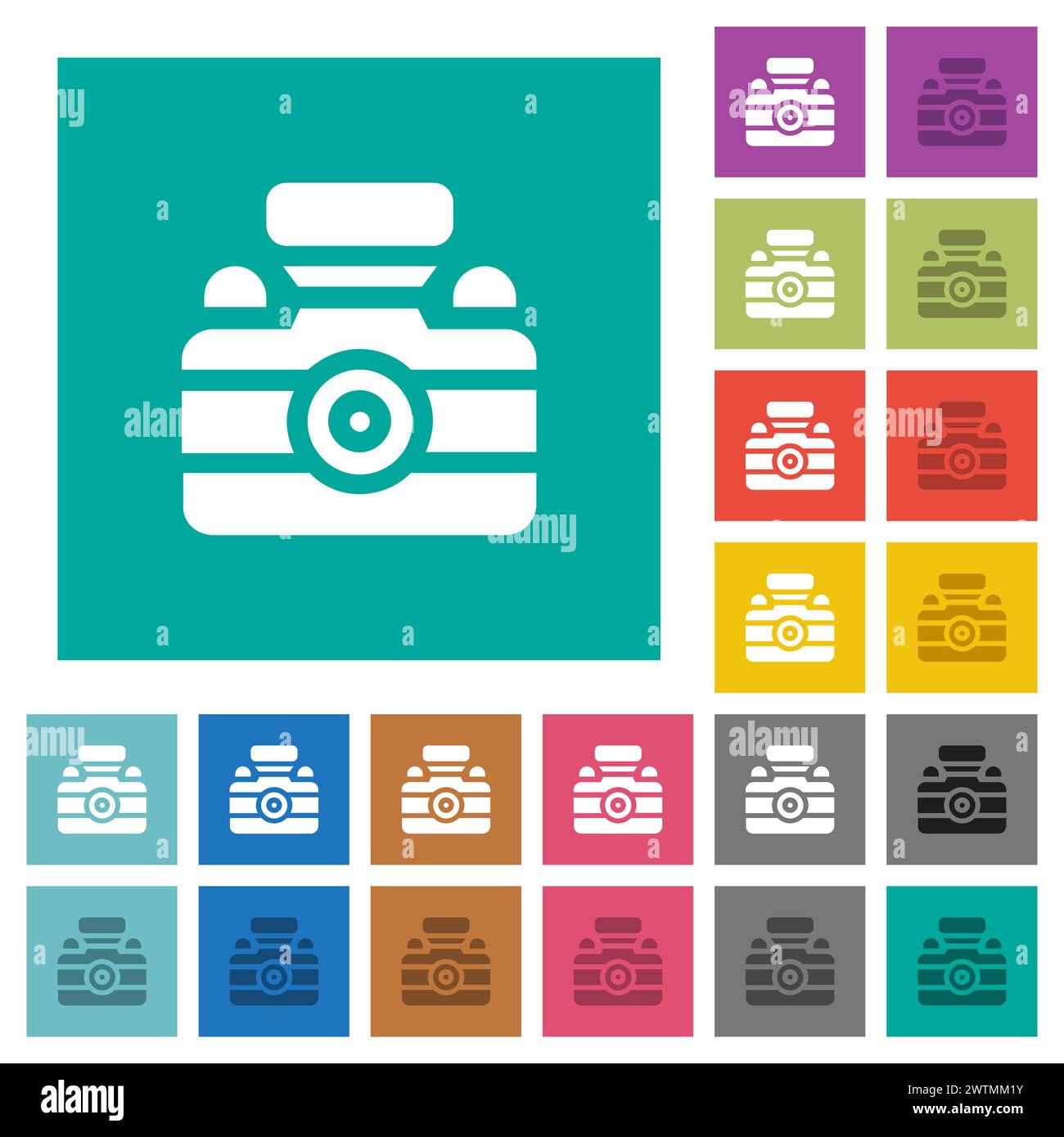 Camera solid multi colored flat icons on plain square backgrounds ...